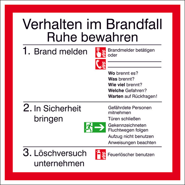 Verhalten im Brandfall | Aushänge | Brandschutzschilder | Kennzeichnung | SafetyShop24 ...